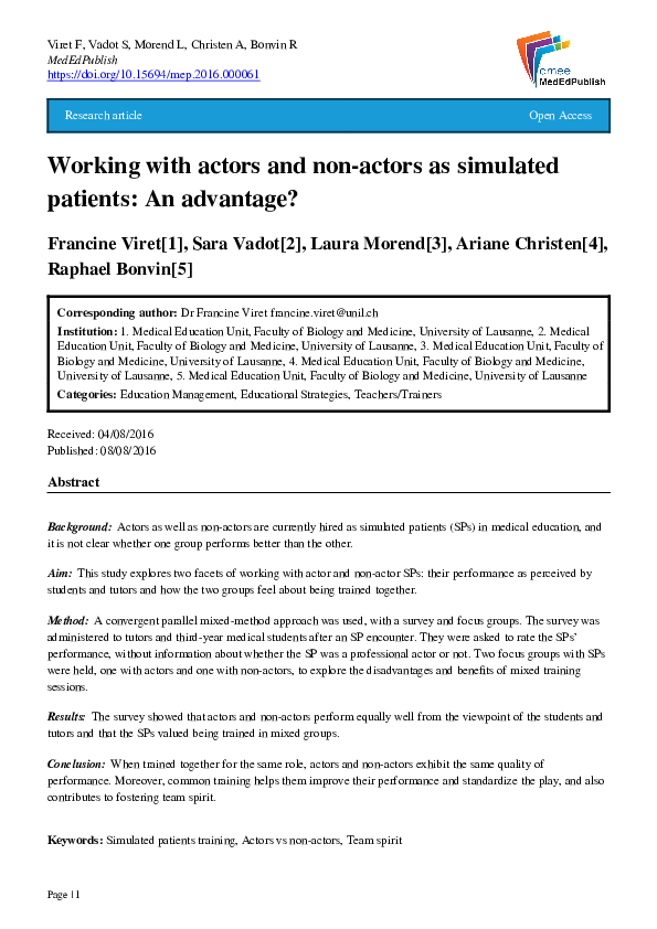 (PDF) Working with actors and non-actors as simulated patients: An ...