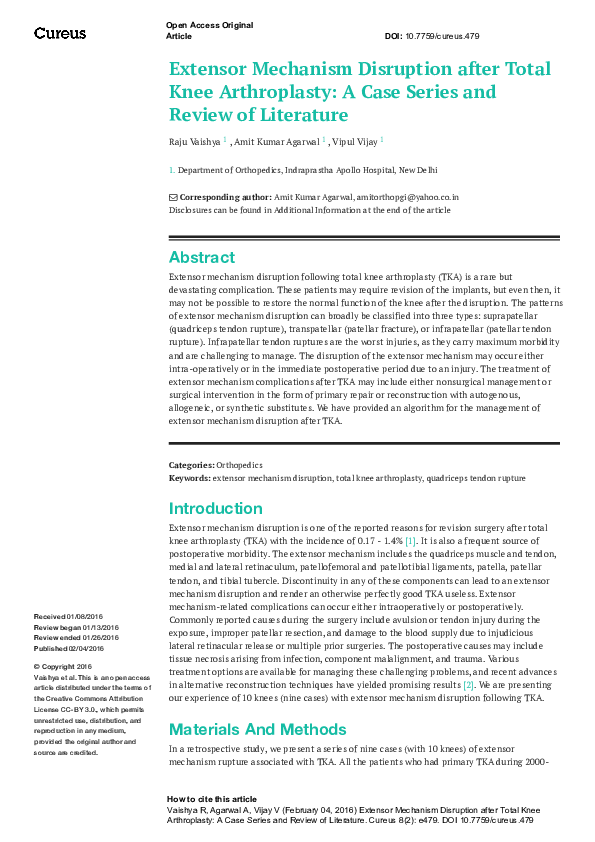 (PDF) Extensor Mechanism Disruption after Total Knee Arthroplasty