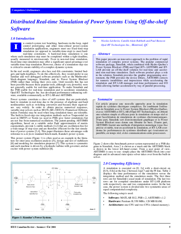 (PDF) Distributed real-time simulation of power systems using off-the ...