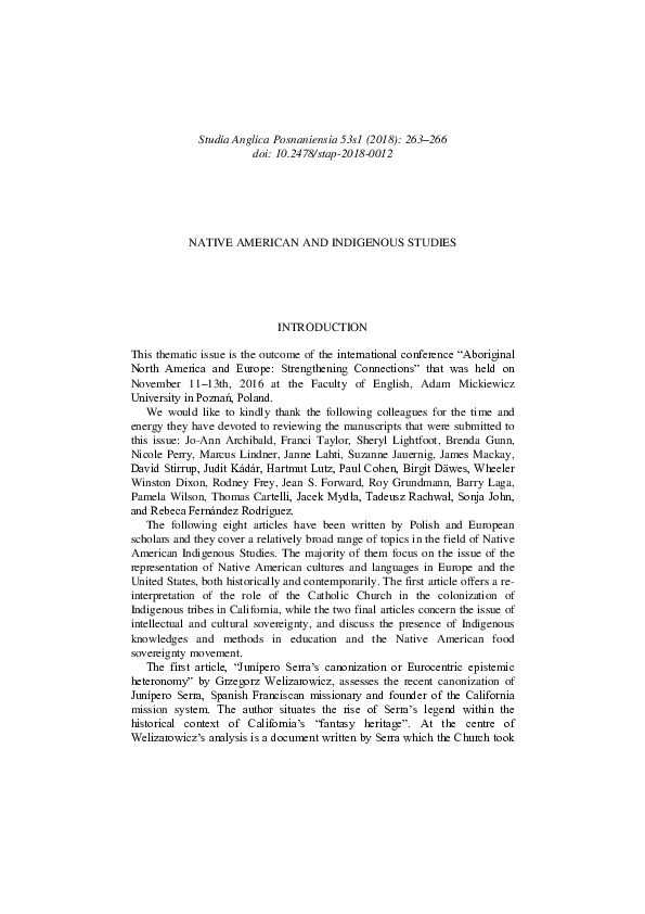 (PDF) Native American and Indigenous Studies