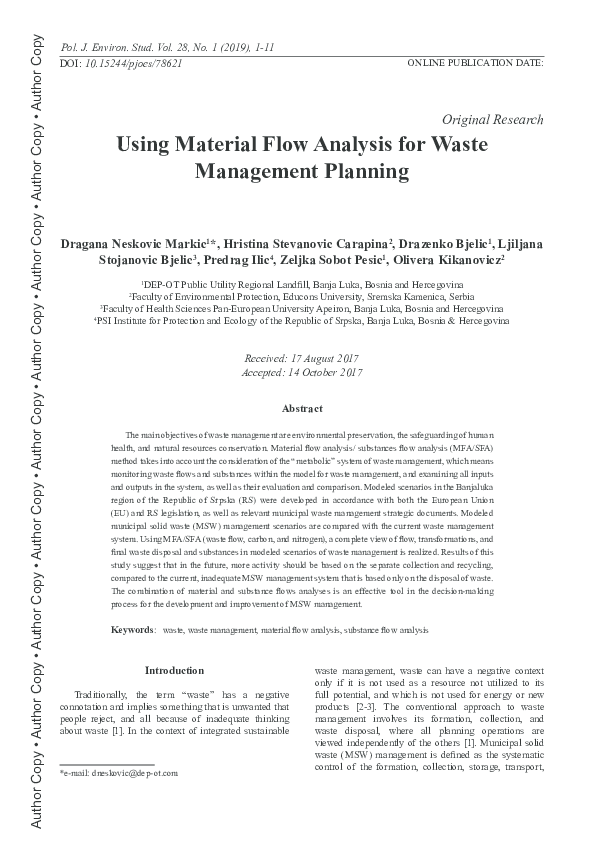 (PDF) Using Material Flow Analysis for Waste Management Planning