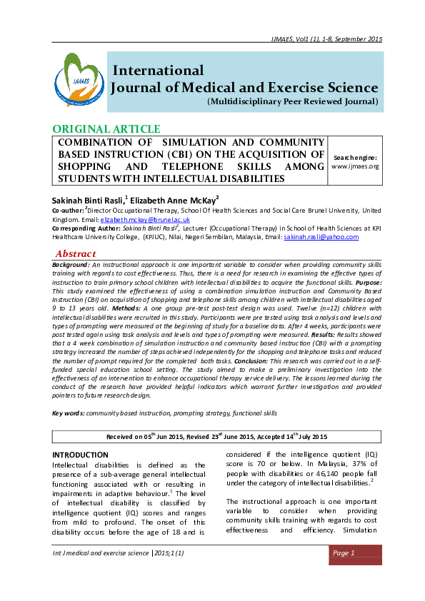 (PDF) Combination of Simulation and Community Based Instruction (CBI ...