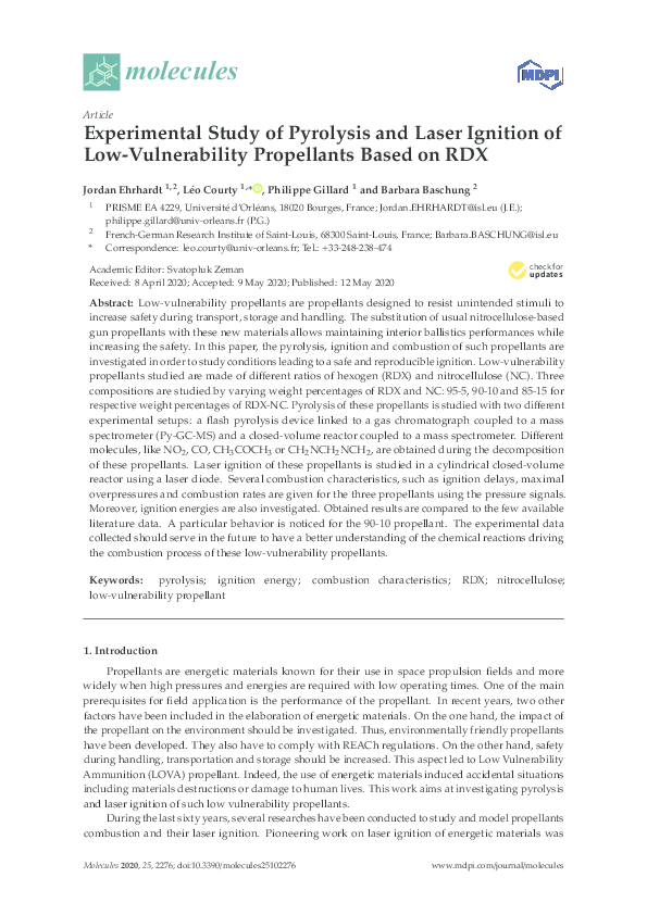 (PDF) Experimental Study of Pyrolysis and Laser Ignition of Low ...