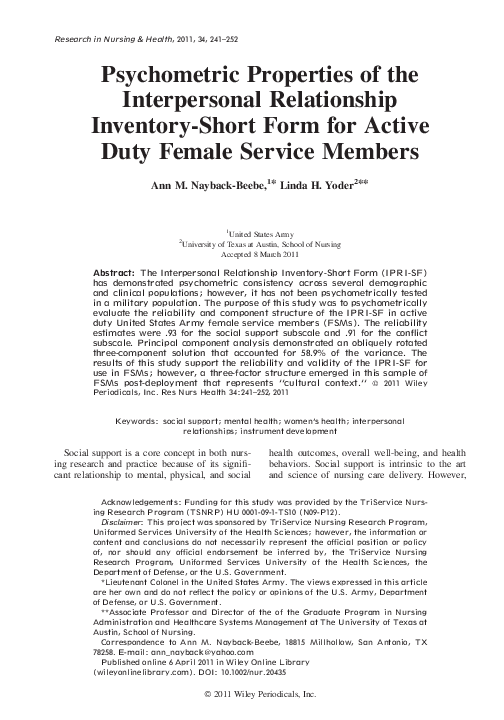 (PDF) Psychometric properties of the interpersonal relationship ...