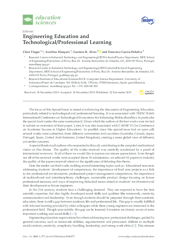 Pdf Engineering Education And Technological Professional Learning