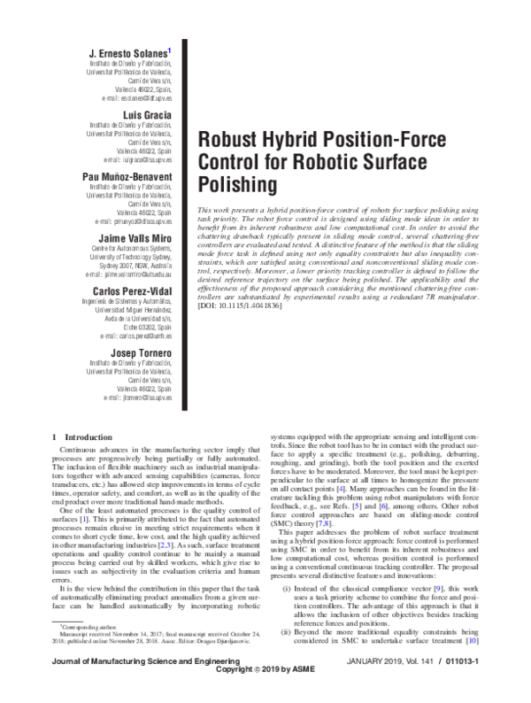 (PDF) Robust hybrid position-force control for robotic surface polishing