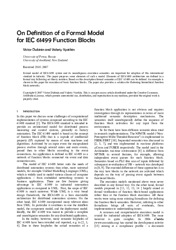 Pdf On Definition Of A Formal Model For Iec 61499 Function Blocks