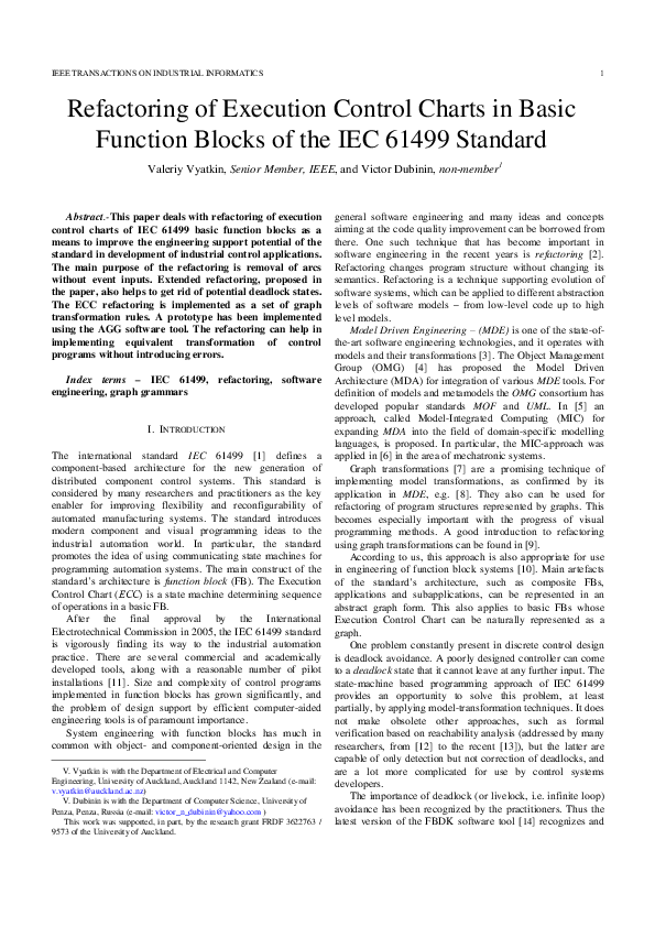 Pdf Refactoring Of Execution Control Charts In Basic Function Blocks Of The Iec 61499 Standard