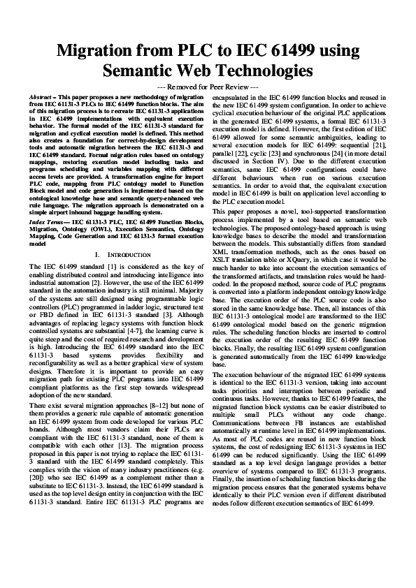 (PDF) Migration From PLC to IEC 61499 Using Semantic Web Technologies