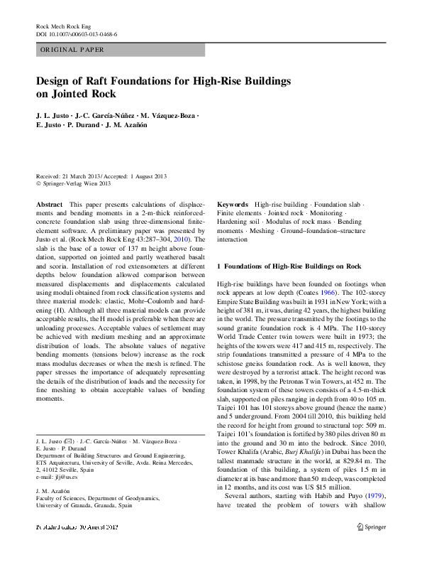 (PDF) Design of Raft Foundations for High-Rise Buildings on Jointed Rock