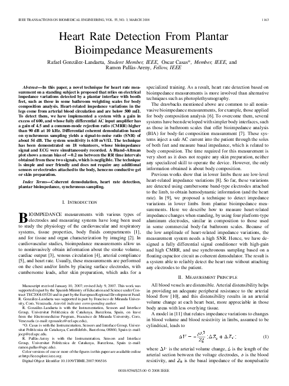 (PDF) Heart Rate Detection From Plantar Bioimpedance Measurements