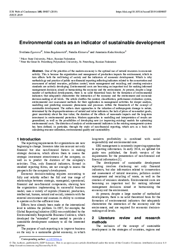 (PDF) Environmental costs as an indicator of sustainable development