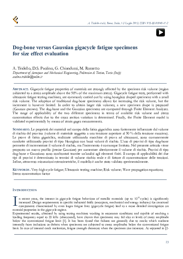 (PDF) Dog-bone versus Gaussian gigacycle fatigue specimens for size ...