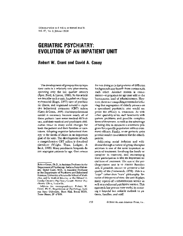 (PDF) Geriatric psychiatry: evolution of an inpatient unit
