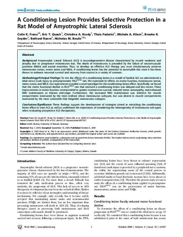 (PDF) A Conditioning Lesion Provides Selective Protection in a Rat ...