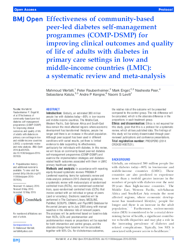 (PDF) Effectiveness of community-based peer-led diabetes self ...