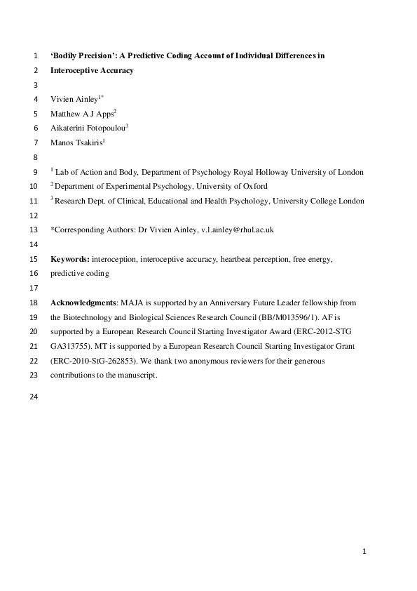 (PDF) ‘Bodily precision’: a predictive coding account of individual differences in interoceptive ...