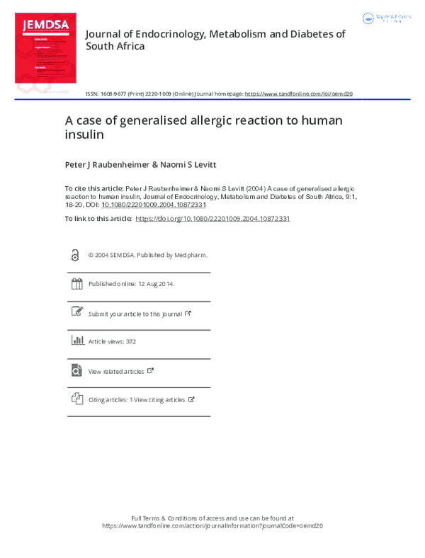 (PDF) A case of generalised allergic reaction to human insulin
