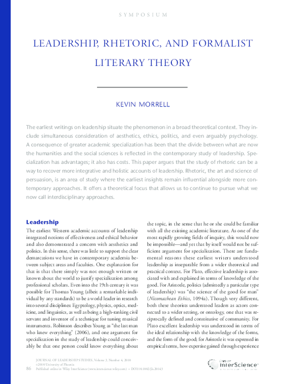 (PDF) Leadership, rhetoric, and formalist literary theory
