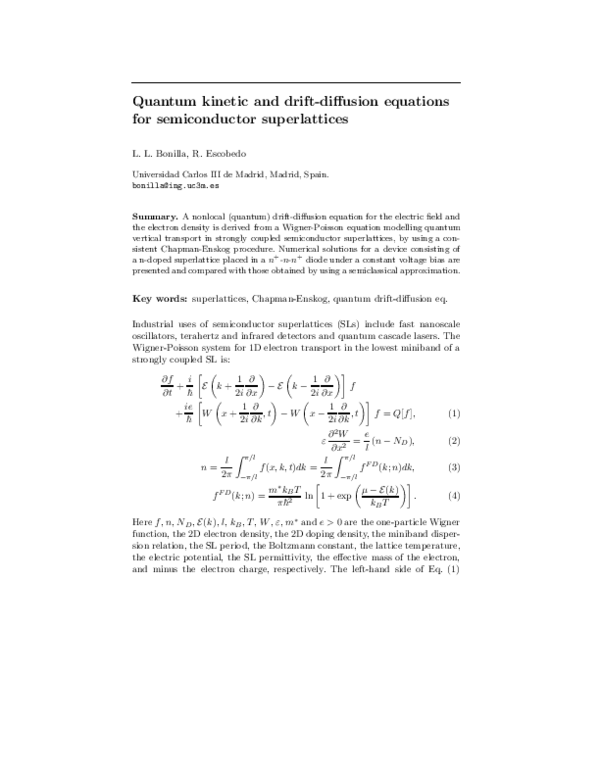 (PDF) Quantum Kinetic and Drift-Diffusion Equations for Semiconductor ...