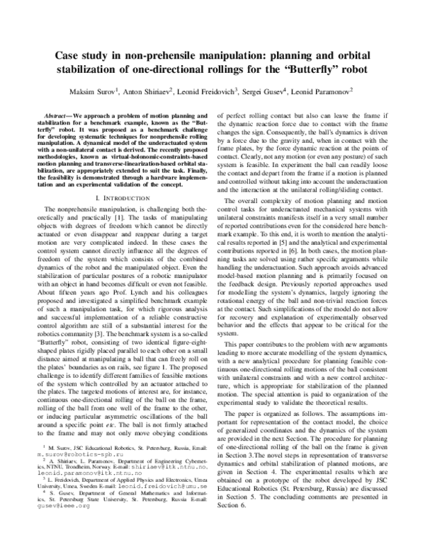 (PDF) Case study in non-prehensile manipulation: planning and orbital stabilization of one ...