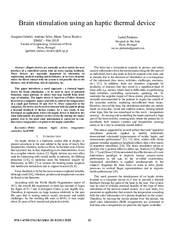 (PDF) Brain stimulation using an haptic thermal device | Joaquim Mendes ...