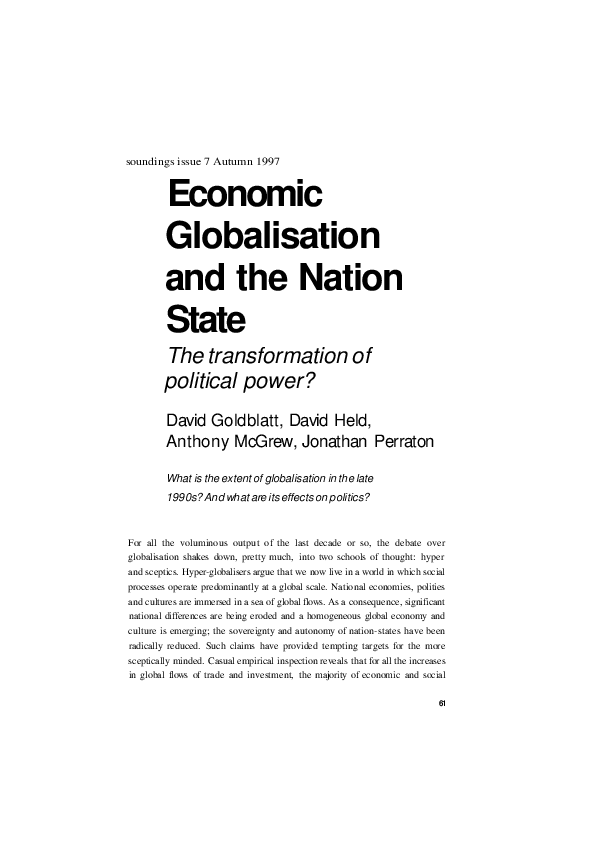 (PDF) Economic Globalization and the Nation-State: Shifting Balances of ...