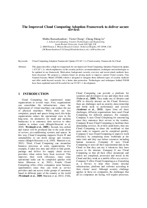 (PDF) The Improved Cloud Computing Adoption Framework to Deliver Secure Services