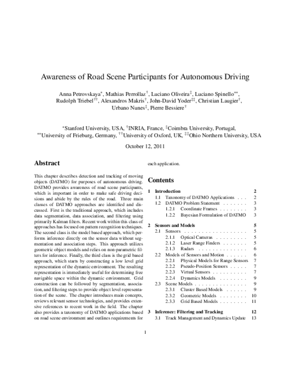 (PDF) Awareness of Road Scene Participants for Autonomous Driving