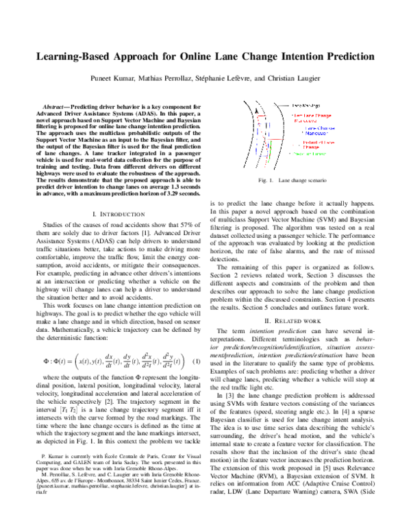 (PDF) Learning-based approach for online lane change intention prediction | Christian Laugier ...