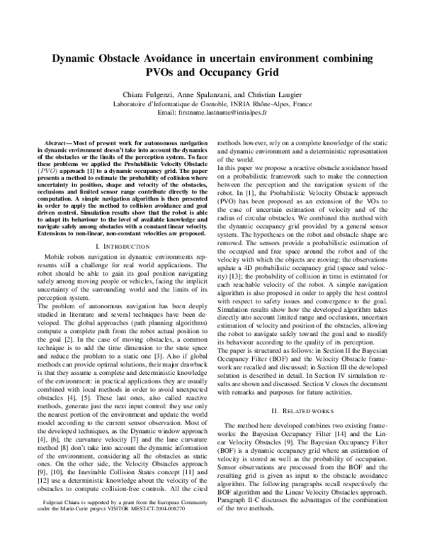 (PDF) Dynamic Obstacle Avoidance in uncertain environment combining PVOs and Occupancy Grid