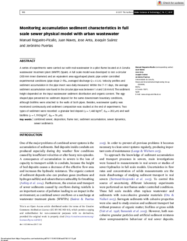 (PDF) Monitoring accumulation sediment characteristics in full scale ...
