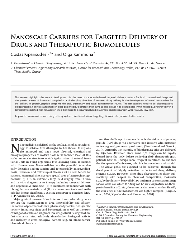 (PDF) Nanoscale carriers for targeted delivery of drugs and therapeutic biomolecules