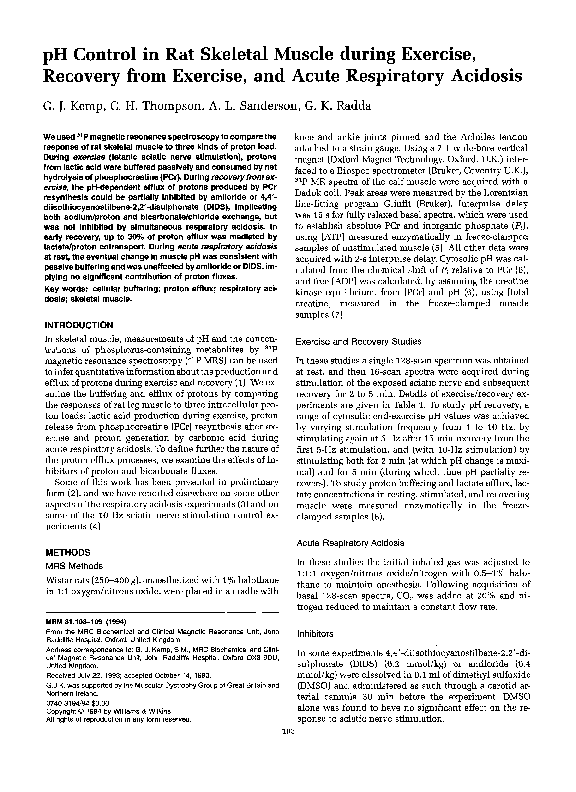 (PDF) pH control in rat skeletal muscle during exercise, recovery from ...