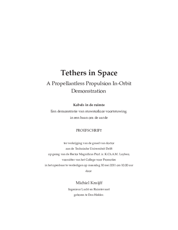 (PDF) Tethers in Space: A propellantless propulsion in-orbit demonstration