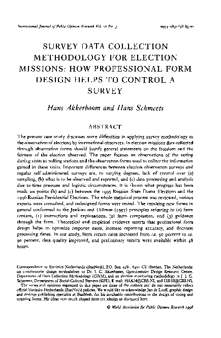 (PDF) Survey Data Collection Methodology for Election Missions: How ...