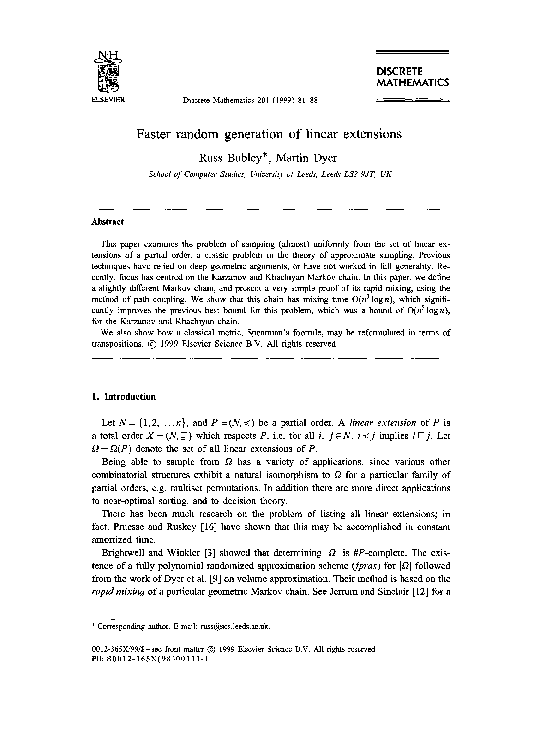 (PDF) Faster random generation of linear extensions