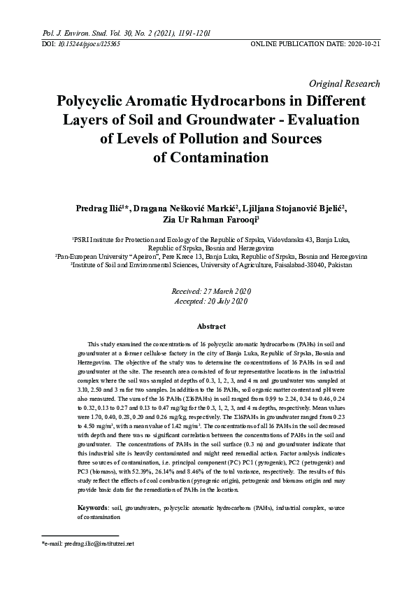 (PDF) Polycyclic Aromatic Hydrocarbons in Different Layers of Soil and Groundwater -Evaluation ...