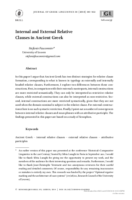 (PDF) Internal and External Relative Clauses in Ancient Greek