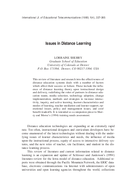 (PDF) Issues in distance learning