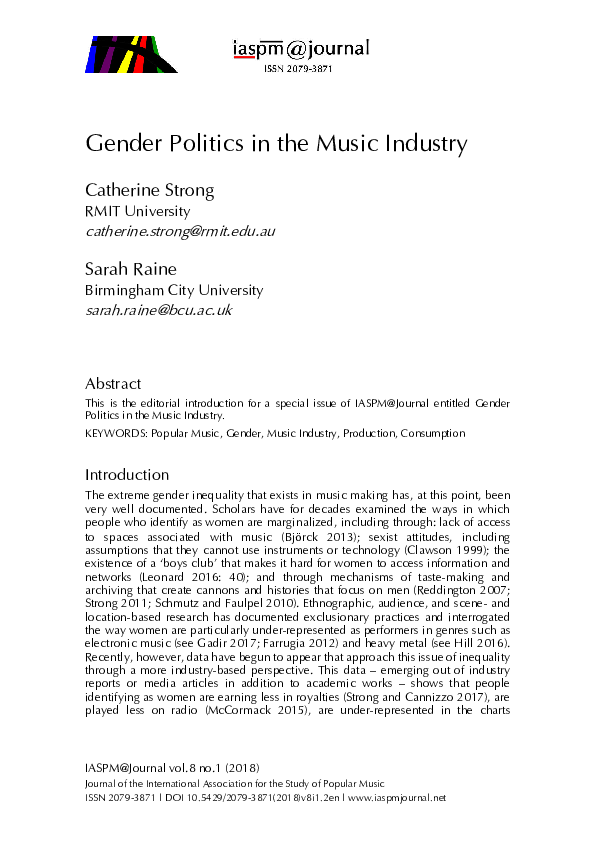 (PDF) Gender Politics in the Music Industry