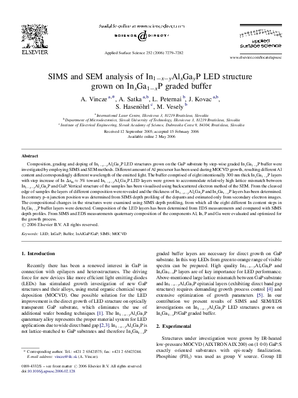 (PDF) SIMS and SEM analysis of In1−x−yAlxGayP LED structure grown on ...