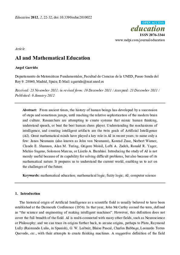(PDF) AI and Mathematical Education