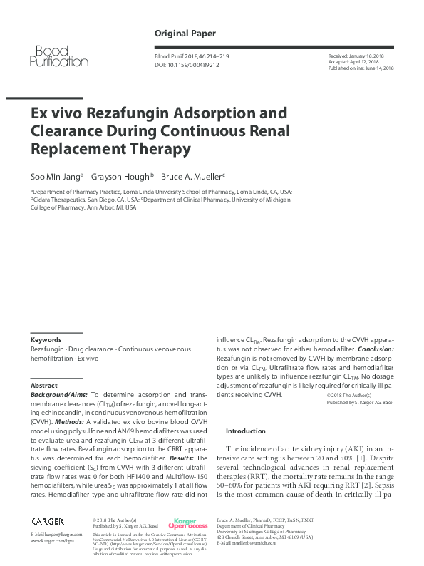 (PDF) Ex vivo Rezafungin Adsorption and Clearance During Continuous ...