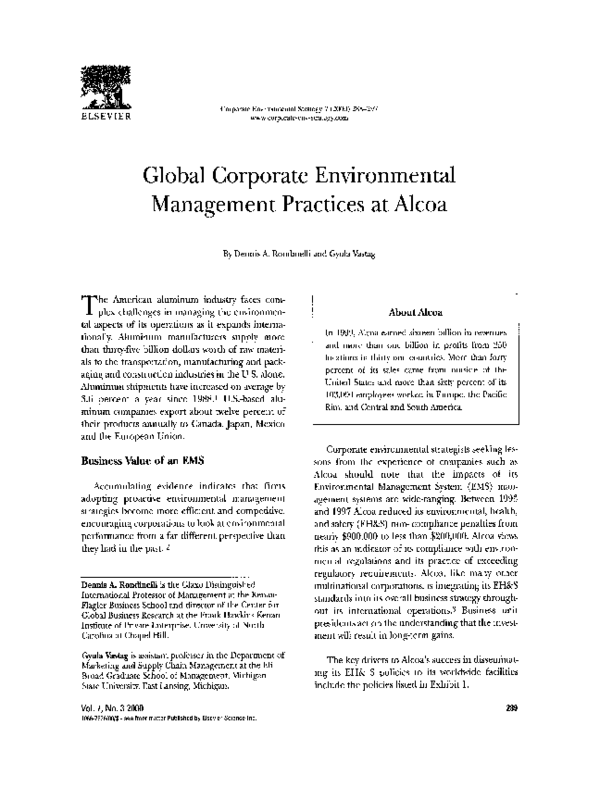 (PDF) Global Corporate Environmental Management Practices at Alcoa