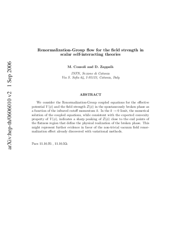 Pdf Renormalization Group Flow For The Field Strength In Scalar Self Interacting Theories