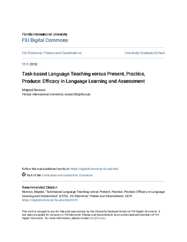 (PDF) Task-based Language Teaching versus Present, Practice, Produce ...
