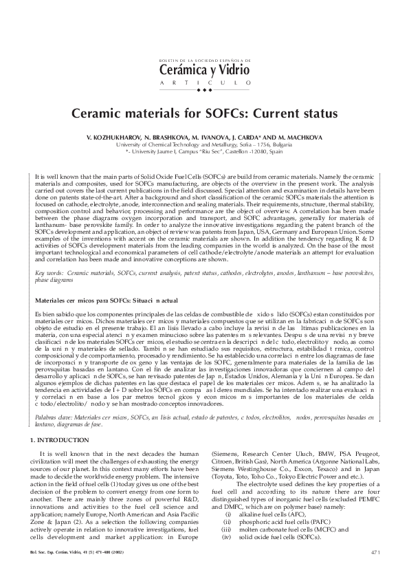 (PDF) Ceramic materials for SOFCs: Current status