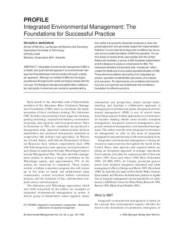 (PDF) PROFILE: Integrated Environmental Management: The Foundations for ...
