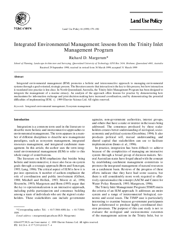 (PDF) Integrated Environmental Management: lessons from the Trinity ...